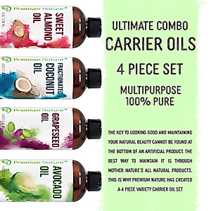 4-Piece Carrier Oil Variety Pack Gift Set - Essential Oil Mixing for Skin, Stretch Marks & Dry Skin Moisturizer, 4oz Each