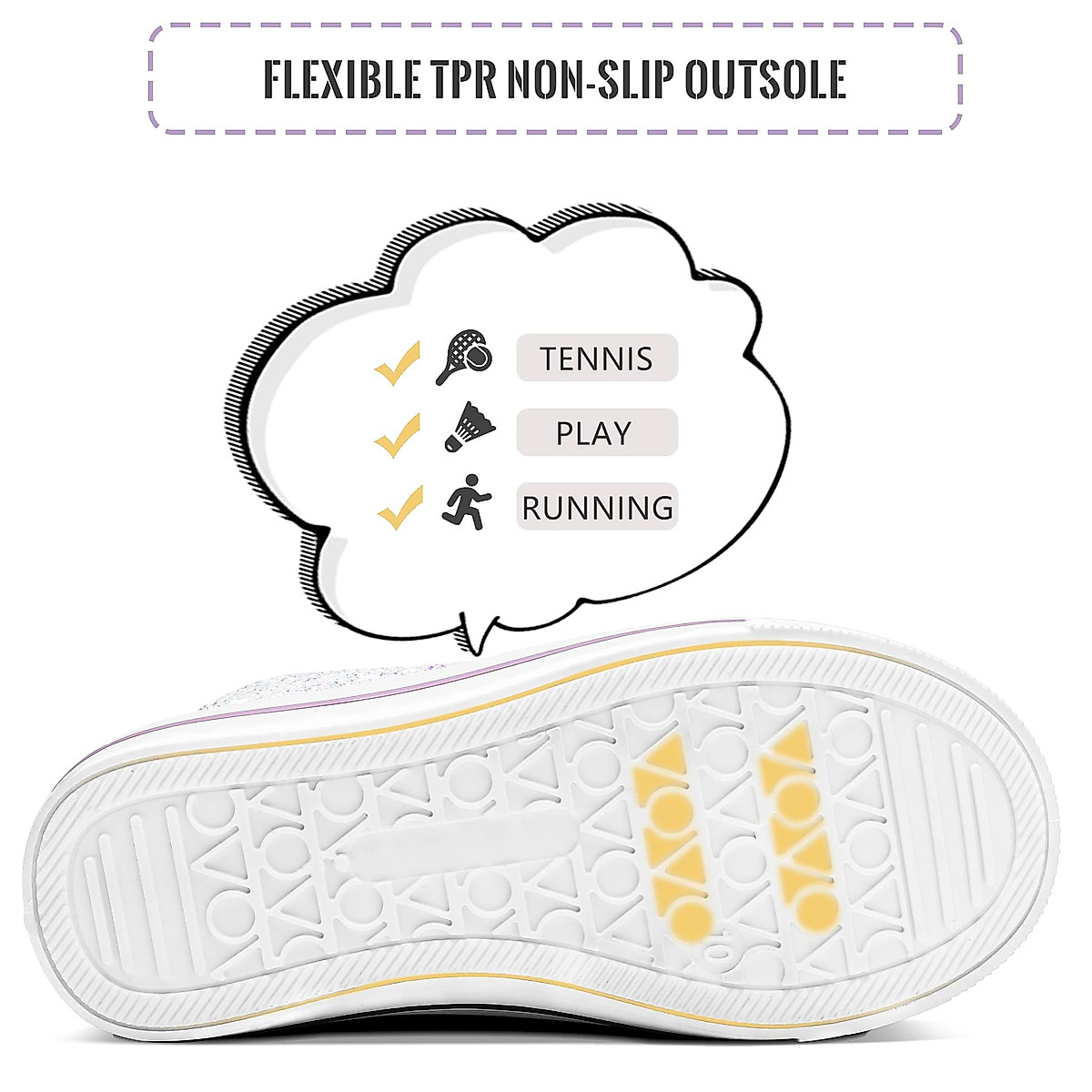 K KomForme Kids Sneakers for Boys and Girls Toddler Canvas High Top Walking Causal Shoes with Zipper White Glitter