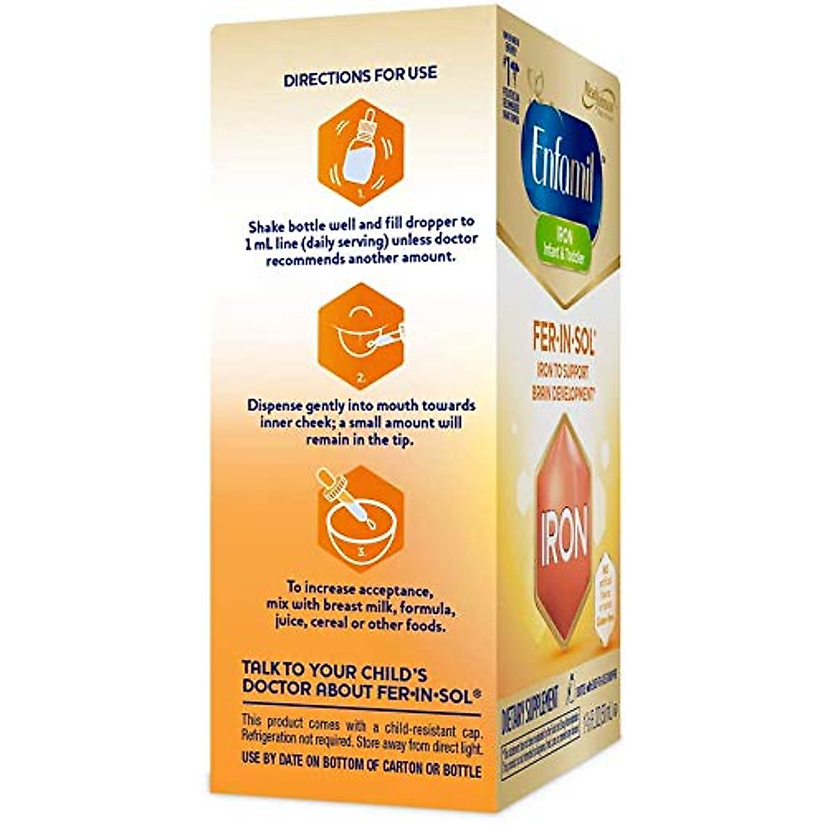 Enfamil Fer-In-Sol Iron Supplement Drops for Infants & Toddlers, Supports Brain Development, 50 mL Dropper Bottle, Pack of 2