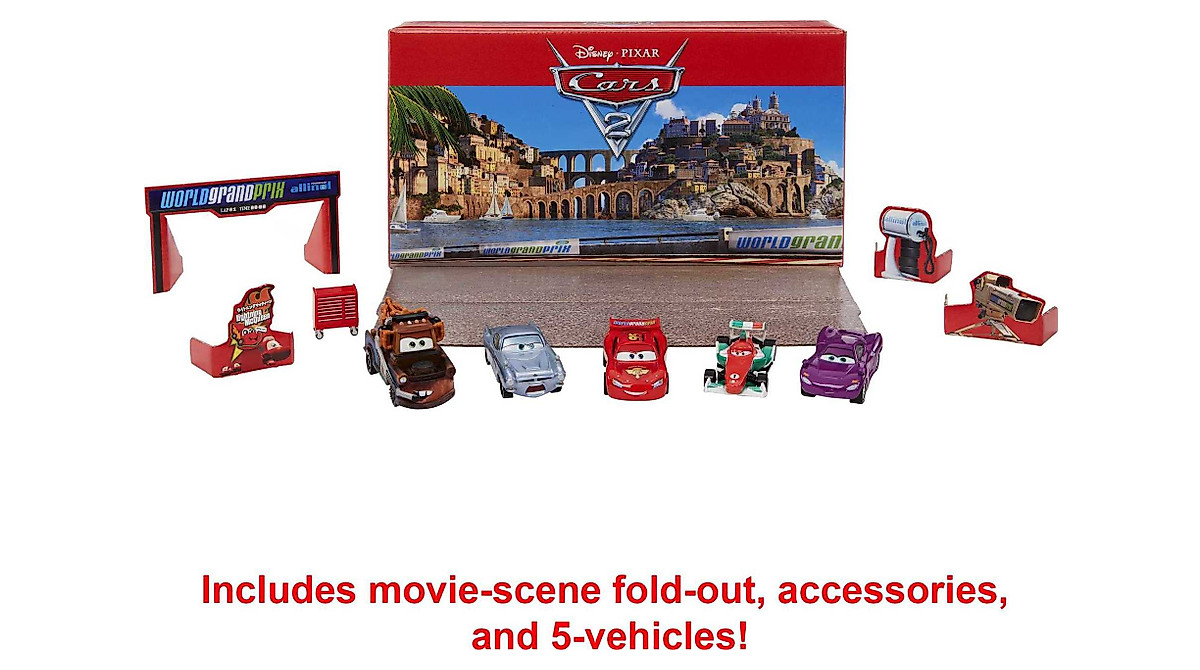 Cars 2 Vehicle Set: 5 Collectible Toy Cars & Tool Cart