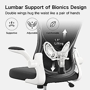 Hbada Ergonomic Office Chair Work Desk Chair Computer Breathable Mesh Chair with Adjustable Lumbar Support and Flip Up Arms, White