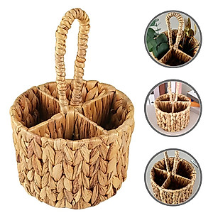 Hemoton Basket Silverware Hamper Woven Storage Holder Desktop Sundry Holder Sundries Holder Household Woven Container Cutlery Holder Desk Sundry Organizer Portable Hyacinth Storage Rack