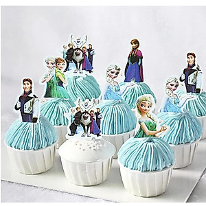 24pcs Froze Princess Cupcake toppers Froze Birthday Party Supplies Cake Decorations, Ice Princess Theme Birthday Party Topper for Children