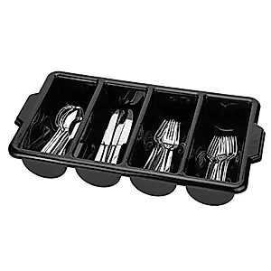 RW Clean 21.9 x 14.2 x 3.5 Inch Silverware Organizer, 1 Crack-Resistant Cutlery Tray - 4 Compartments, Built-In Handles, Black Plastic Utensils Drawer Holder, Wrap-Resistant, For Kitchen Organization