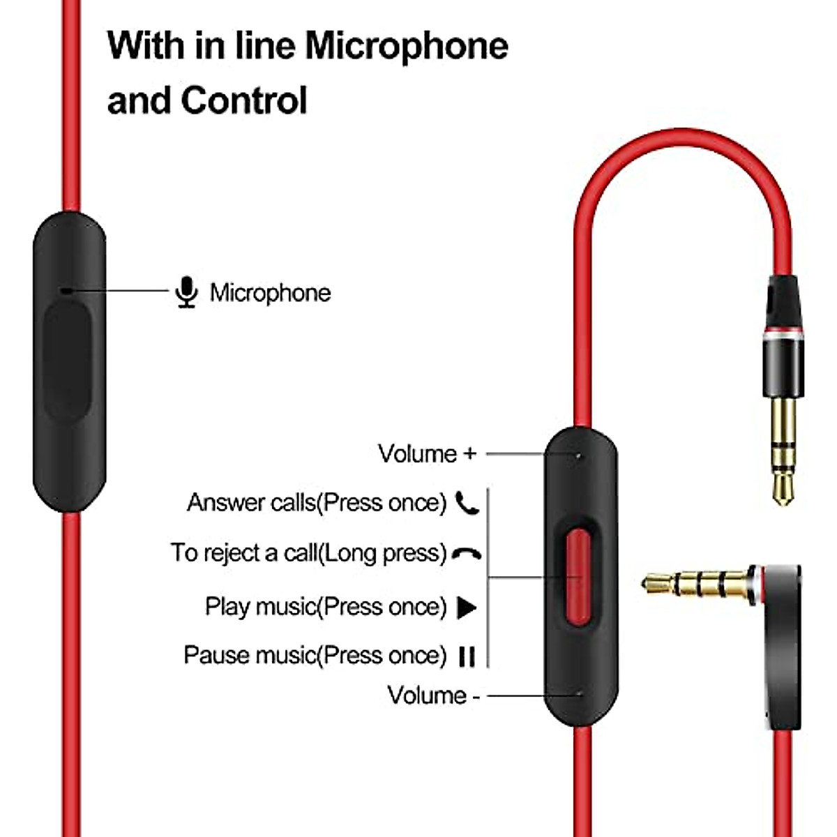KUJOBUY Replacement Audio Cable Cord Wire Compatible with Headphones Studio Solo Pro Wireless Executive with in Line Mic and Volume Control for Headphone Headset Earphone