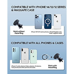 Victdom for MagSafe Car Mount [20 Strong Magnets] Magnetic Phone Holder for Car [Stable Metal Hook Clip] iPhone Car Mount for Vent Fit iPhone 14/13/12 Series and All Phones Metal Rings Included