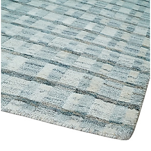 Artisan's Arc Hand Made Checkered Scandinavian Blended Wool Flatwoven Area Rug, White, Teal and Gray, 8x10 | KE18810