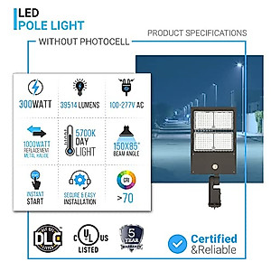 LEDMyplace 300W LED Pole Light 5700K Universal Mount Bronze AC120-277V LED Parking Lot Lights - Commercial Area Street Security Lights