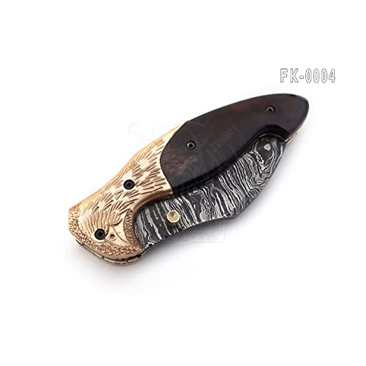 SHINY CRAFTS -Damascus Pocket Knife Knives For Men OTF Knife Survival Knife- Folding Knives - Everyday Carry - PlainEdge - Leather Sheath (FK 04)