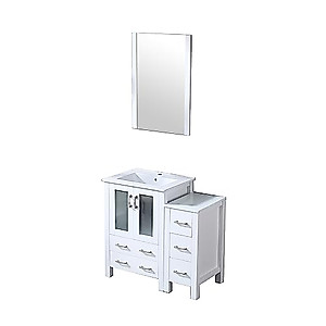 Bell+Modern Harborfront 36 in W x 18.25 in D White Bath Vanity with Side Cabinet, White Ceramic Top, and 22 in Mirror
