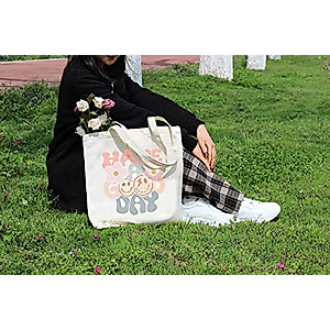 Kimoli Canvas Tote Bag with Inner Pocket Aesthetic Reusable Grocery Shopping Bags School Shoulder Bag Book Tote Gifts