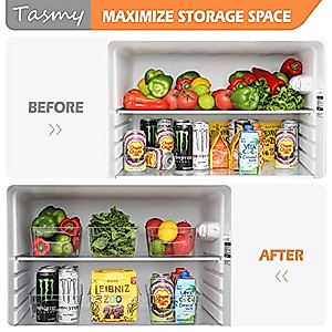 Tasmy Clear Plastic Pantry Organization and Food Storage Bin, Stackable Storage Box with Handle for Refrigerator, Kitchen, Countertops, Cupboard and Freezer Organization, BPA Free, Medium - Set of 6