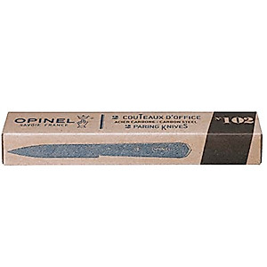 Opinel No. 102 Paring Knives 2 PIECE SET, Carbon Steel Everyday Use Prep Knives for Chopping, Peeling, Slicing, Trimming, Stabilized Sustainably Harvested Beechwood Handles, Made in France