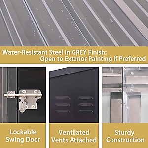 MUPATER 4x8 FT Outdoor Storage Shed with Lockable Door, Metal Lean to Shed Garden Tool Storage Shed House, Storage Shed Kit for Patio, Backyard, Lawn, Grey