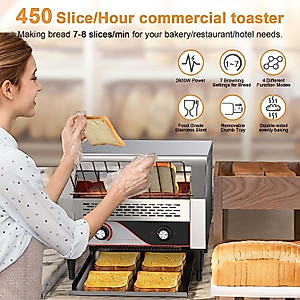 Conveyor Toaster 450 Slices/Hour - Commercial Toaster for Restaurant Heavy Duty - Auto Discharge Commercial Conveyor Toaster - 2600W Stainless Steel Toaster Oven for Buffets/Famliy Day/Camping