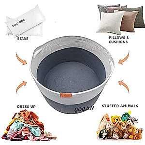 GOCAN Extra Large Laundry Basket toy storage 22"X22"X14" blanket basket Cotton Rope Woven Baskets with Handles for Living Room (Grey/Beige) XXXL