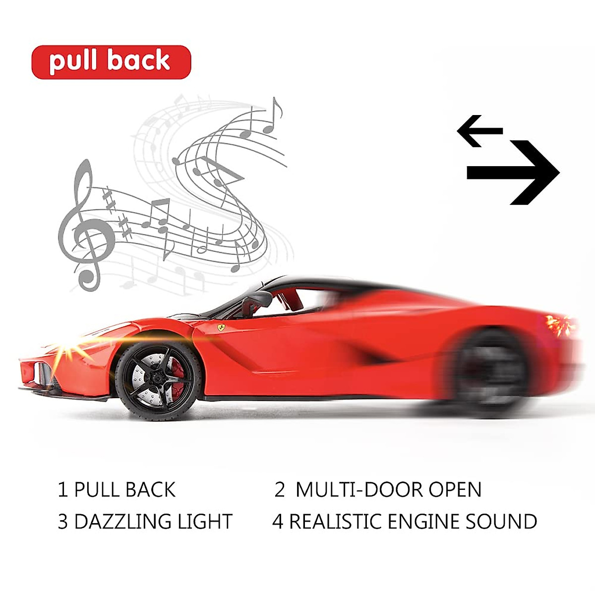 BDTCTK Compatible for 1:22 Ferrari RAFA Toy Model Car, Zinc Alloy Pull Back Car with Sound and Light and Body Door Opened, Toy Car for Kids Boy Girl Gift Red