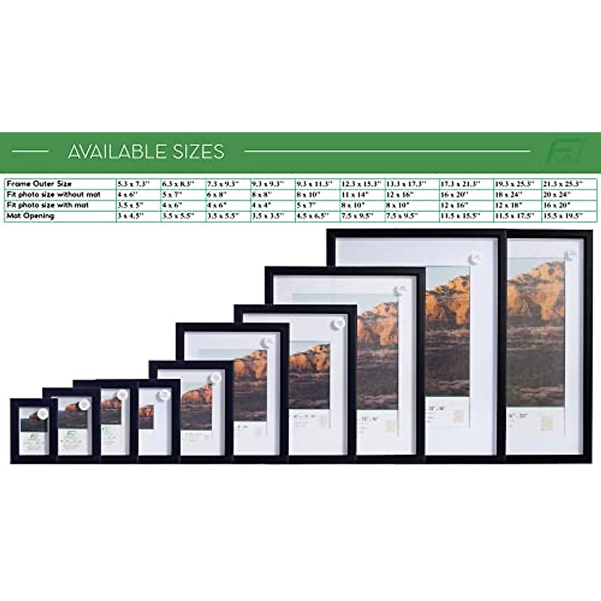 FrameWorks 2-Pack 1 3/8" Thick Black Wooden Shadow Box Picture Frames 18” x 24” with Removable White Mat to 12" x 18" Photo