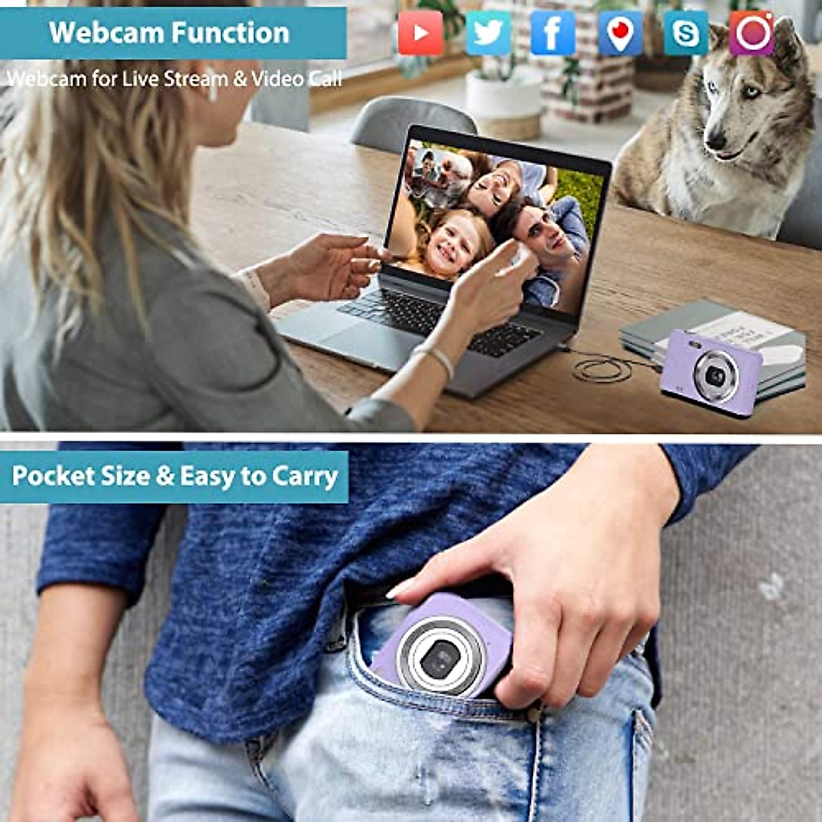 Digital Camera, FHD 1080P 36MP Video Camera Rechargeable Kids Camera with 16X Digital Zoom & 2 Batteries, Compact Point and Shoot Portable Small Camera for Teens Students