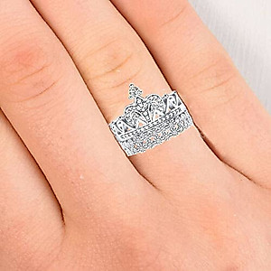 VPKJewelry 2.40 ct Real 925 Sterling Silver Wedding Engagement Crown 2 pc set Ring The best gifts for Women Ladies (7.5)
