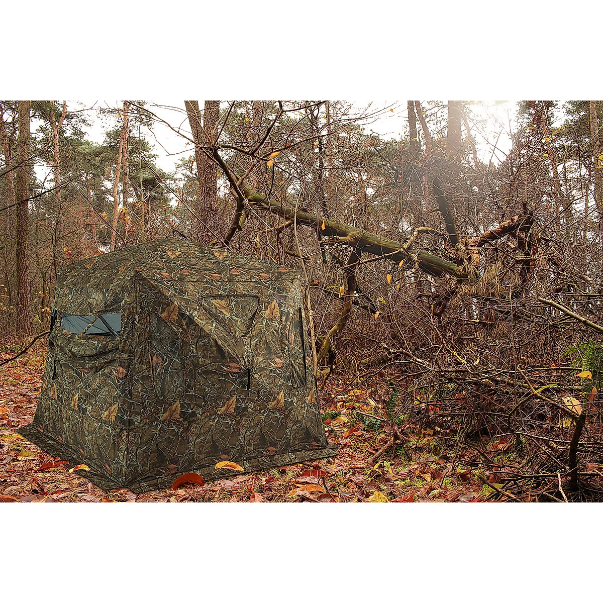 3 Person Silent Hunting Ground Blind 360 Degree One-Way See Through Portable Pop Up Hunting Tent with Frame Door, Carrying Backpack