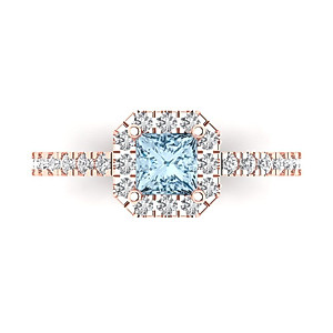 Clara Pucci 1.34ct Princess Cut Solitaire Natural Sky Blue Topaz Designer Wedding Bridal art deco Anniversary Ring 14k Rose Gold 7