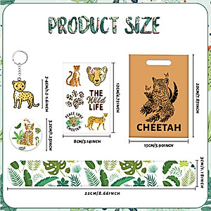 Lcnjscgo Cheetah Party Favors Cheetah Theme Slap Bracelets Key Chains Badge Temporary Tattoos Gift Bags for Kids Jungle Leopard Cheetah Birthday Party Baby Shower Safari Party Supplies