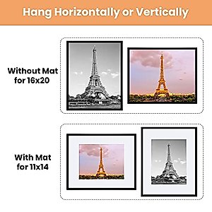 upsimples 16x20 Picture Frame Set of 5, Display Pictures 11x14 with Mat or 16x20 Without Mat,Wall Gallery Poster Frames,Black