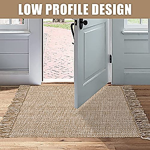 Collive Small Bathroom Rug, 2' x 3' Hand-Woven Low Profile Front Entryway Rug, Tan Cotton Reversible Washable Kitchen Mat Modern Farmhouse Carpet for Foyer Bedroom Back Door Decor