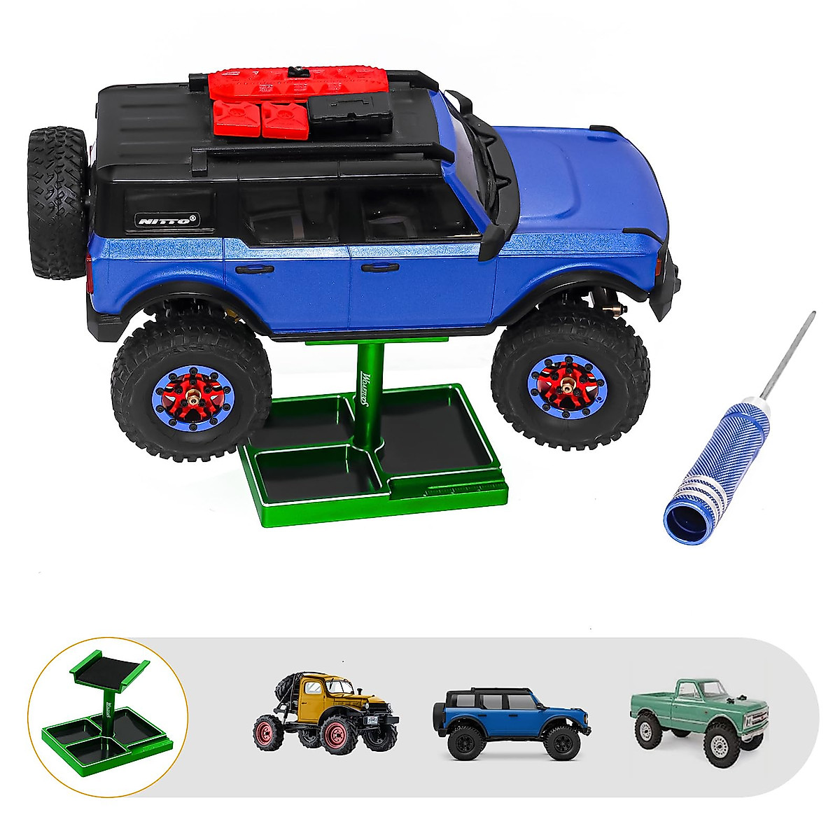 WOAEIUOS RC Car Stand Repair Tool Set 360 Degree Rotation for 1/18 1/24 RC Car Truck Buggy (Green)