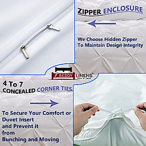 eBeddy Linens Premium Pinch Pleated Duvet Cover Set 800-TC King/Cal-King Size 104x90 Inch Pure Egyptian Cotton Soft 3 Pieces Set Zipper Closure & Corner Ties, Pintuck Silver Grey