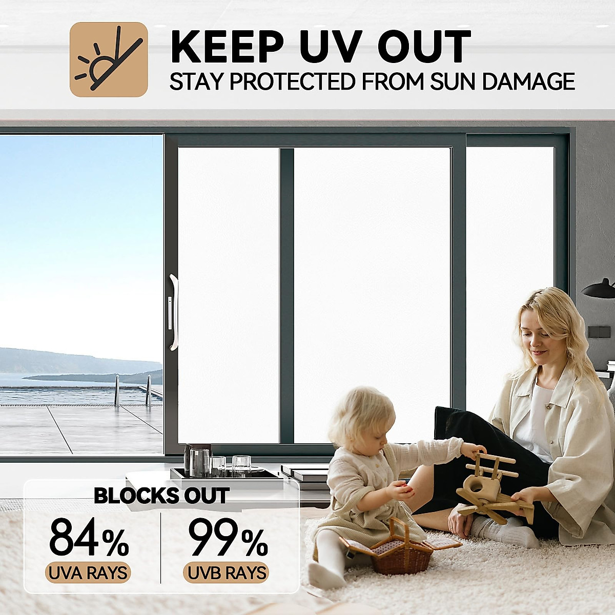 Bectosy Window Privacy Film Frosted Glass Window Film Heat UV Blocking Static Cling Non-Adhesive Window Frosting Film for Bathroom Home Office(White Frosted, 17.5" x 78.7")