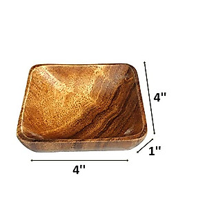Acacia Handmade Wood Carved Plates - Set of 4 Calabash Bowls Size 4" (Square)