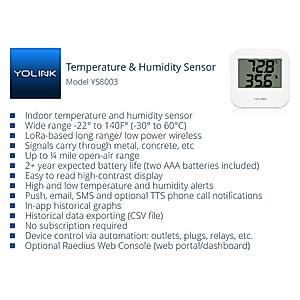 Smart Temperature Humidity Sensor Works w/Alexa IFTTT, 1/4 Mile Super Long Range Wireless Digital Hygrometer Indoor Thermometer Humidity Meter Temperature Humidity Monitor Sensor -YoLink Hub Required