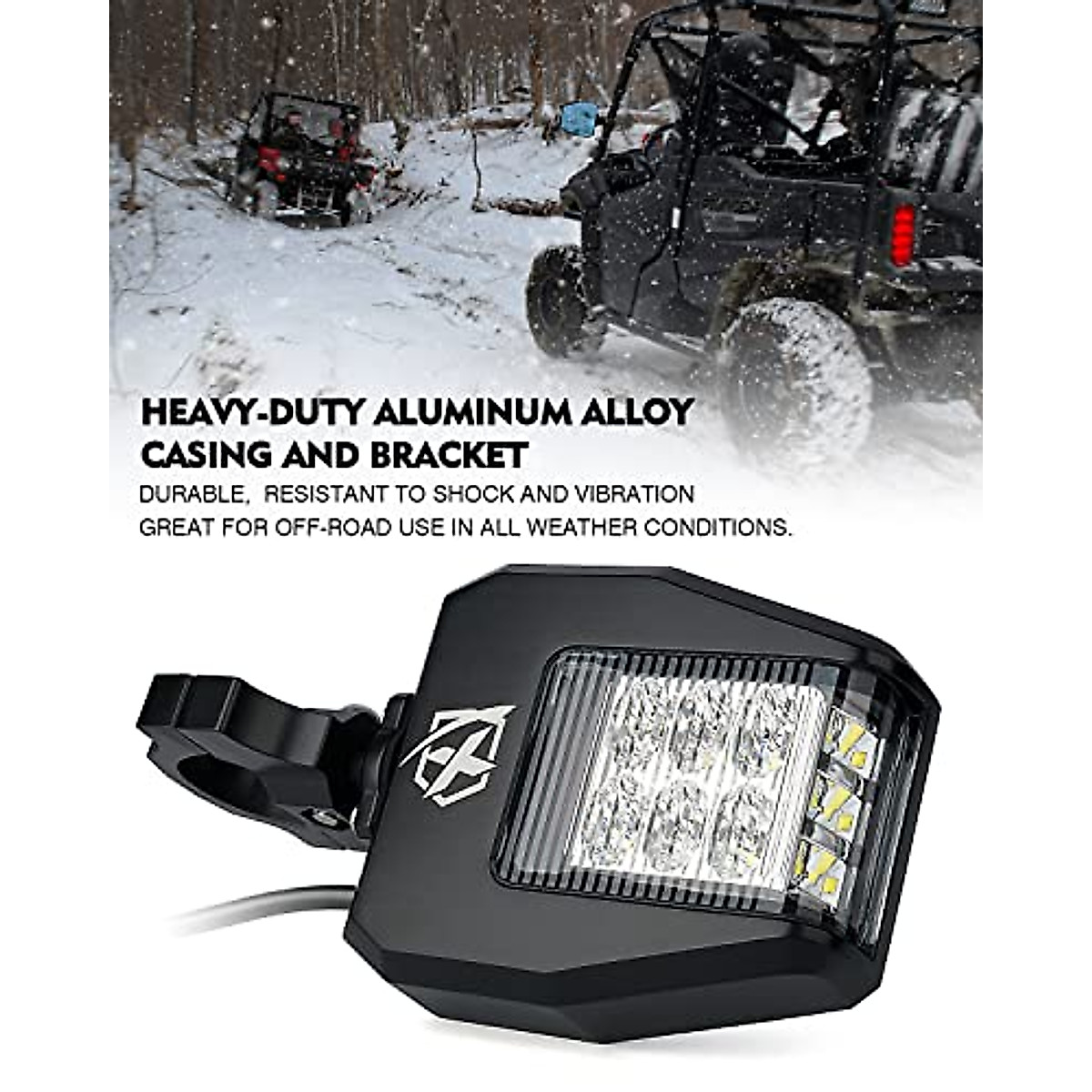 Xprite Aluminium UTV Side Rear View Mirrors fit 1.6"-2" Roll Cage Bar, LED Spot Light Blue Anti-Glare Lens for Polaris Pioneer RZR XP Can am Maverick X3 Kawasaki Teryx Mule, Yamaha Rhino Wolverine SXS