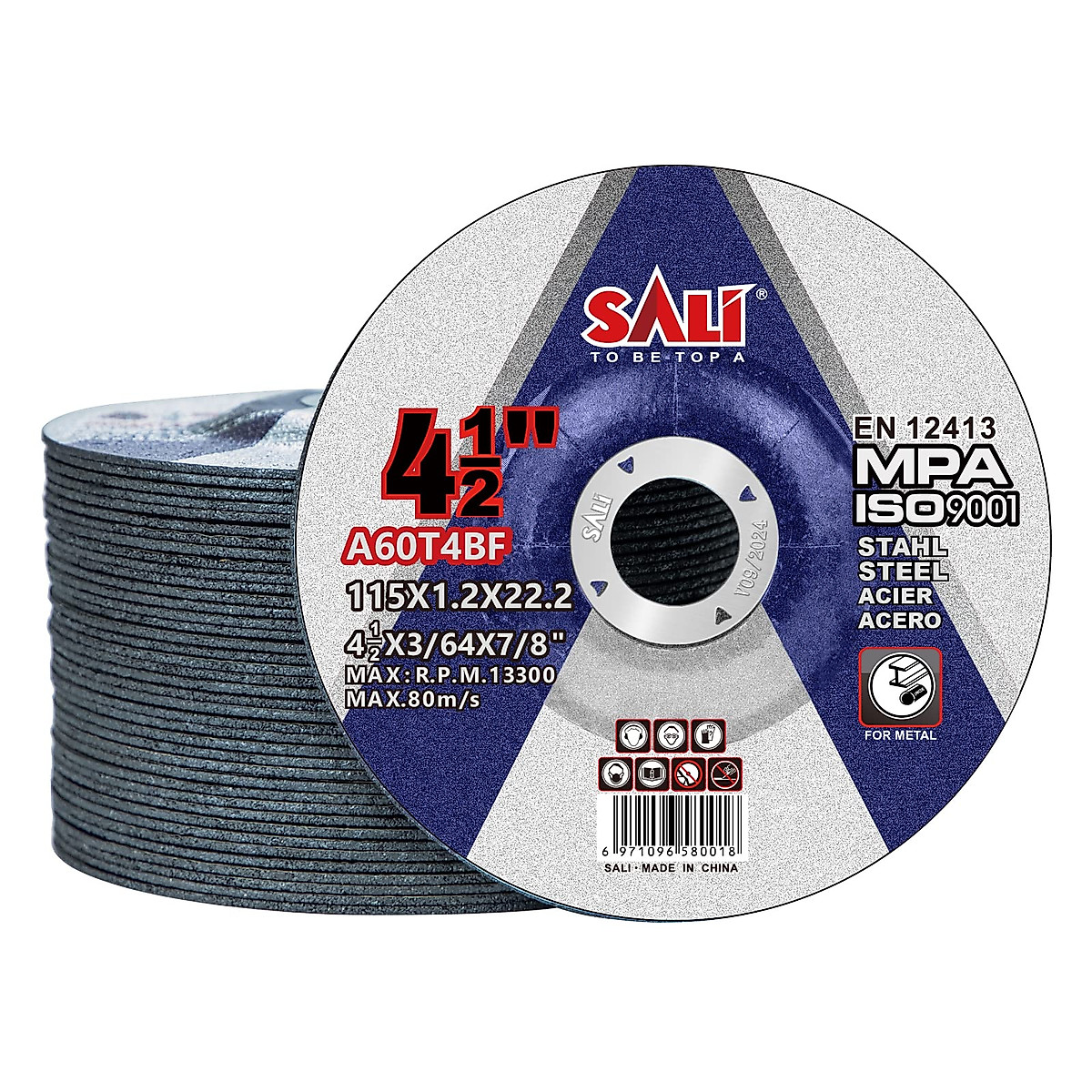SALI 40 Pack Cut Off Wheel 4.5 Inch General Purpose Metal Depressed Center Cutting Wheel for 4.5" Grinders- Cutting Disc Aggressive Cutting 4.5" x 3/64" x 7/8" Operating Up to RPM 13300 and 80 M/S