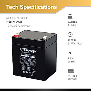 ExpertPower EXP1250 12V 5Ah Home Alarm Battery with F1 Terminals