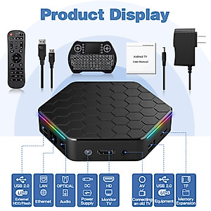BL Android TV Box 12.0, 2023 Android TV Box 6K 4K Wi-Fi 6 2GB RAM 16GB ROM, T95Z Plus Android Box H618 Quad-core Cortex-A53 2.4G/5G Wi-Fi HDR10+ Bluetooth 5.0 Ethernet USB with Mini Wireless Keyboard