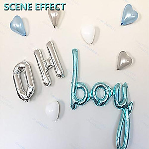 OH BOY Silver Blue Combination Alphabet Mylar Foil Balloons Letter Banner Baby Shower Gender Reveal Birthday Party Decorations
