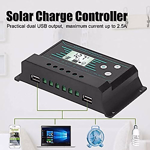 Solar Controller, Solar Panel Regulator Controller PWM Dual USB LCD Display 30A Controller 12V/24V for Lamp(z30)