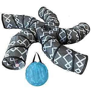 Katdad 5-Way Cat Tunnel with Bag - Fun Cat Toys - Dog Tunnel, Rabbit Tunnel or Ferret Tunnel - Mid-Century Design