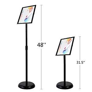 Adjustable Heavy Duty Pedestal Sign Holder Floor Stand, Sign Stand Poster Stand, Standing Floor, 8.5 x 11 inch, Vertical & Horizontal View, Outdoor Indoor Standing Display Sign Holders Aluminum Black