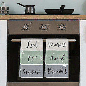 Whaline Christmas Kitchen Towel Snowman Santa Claus Snowflake Dish Towel 18 x 28 Inch Winter Holiday Let It Snow Merry Bright Hand Drying Towel Tea Towel for Cooking Baking, Set of 4