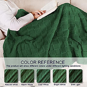 BOPRIO Throw Blanket Fuzzy Plaid Blanket for Sofa Couch or Bed, Throw Size 330GSM Luxury Fleece Soft Warm Blanket for All Seasons, 50 x 60 Inch Green