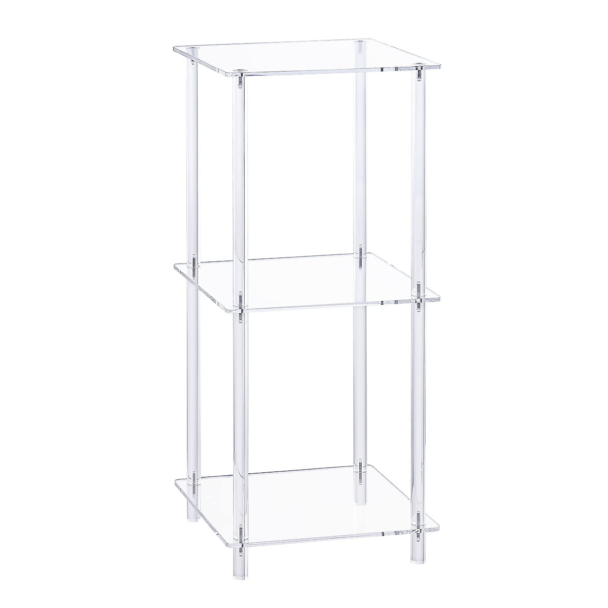 HMYHUM Acrylic Side Table for Small Spaces, 11.8" L x 11.8" W x 28" H, Small Nightstand/Bedside/End Table for Living Room, Bedroom, 3-Tier, Square, Clear