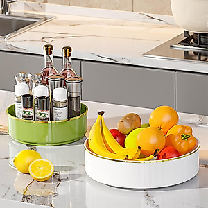 Lazy Susan Turntable Organizer for Cabinet- Spice Rack, Makeup Perfume Organizer Plastic Non-Slip Rotating Containers for Kitchen, Office, Bathroom-9"+12" Lazy Susan Organizers (White-2Pack)