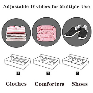 Cosaving Under Bed Storage Bag, Underbed Clothes Storage Organizer, Shoe Storage Container Durable with Adjustable Dividers, Clear Window, Zippers, Handle for Blankets Dorm Closet, Grey