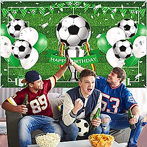 Soccer Happy Birthday Banner,Large Soccer Birthday Party Supplies Decorations Banner Backdrop Printed with Soccer Balloons for Boys Kids Teens Sport Themed Birthday Party Supplies Photo Background