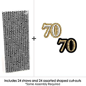 Adult 70th Birthday - Gold - Paper Straw Decor - Birthday Party Striped Decorative Straws - Set of 24