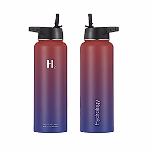 H2 Hydrology Water Bottle - 18 oz, 22 oz, 32 oz, 40 oz, or 64 oz with 3 LIDS Double Wall Vacuum Insulated Stainless Steel Wide Mouth Sports Hot & Cold Thermos (40 oz, Man of Steel)